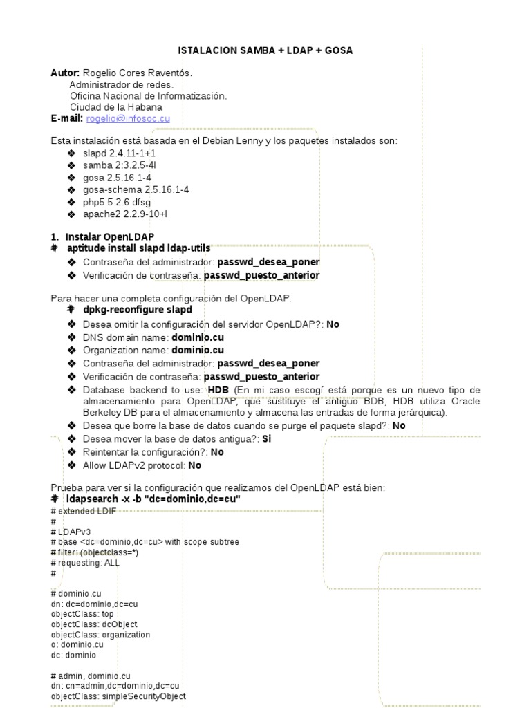 GOsa Samba Ldap | PDF | Software utilitario | Protocolos de comunicaciones