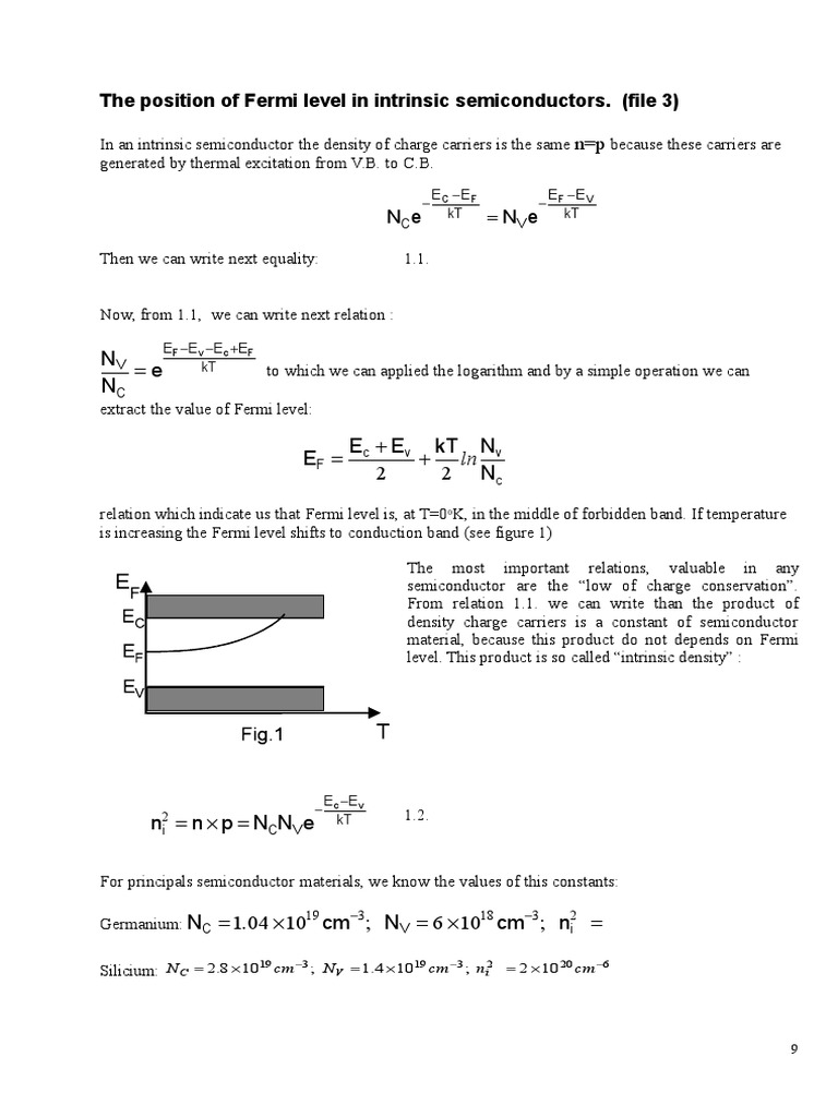 The Position of Fermi Level in Intrinsic Semiconductors. (File 3) | PDF ...