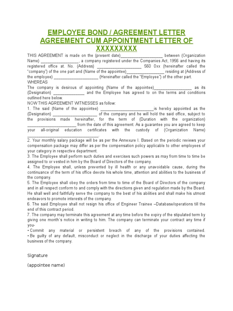Employee Bond Agreement Template | PDF | Career & Growth