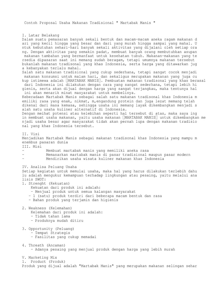 Proposal Usaha Martabak Manis Tradisional | PDF | Memasak, Makanan ...