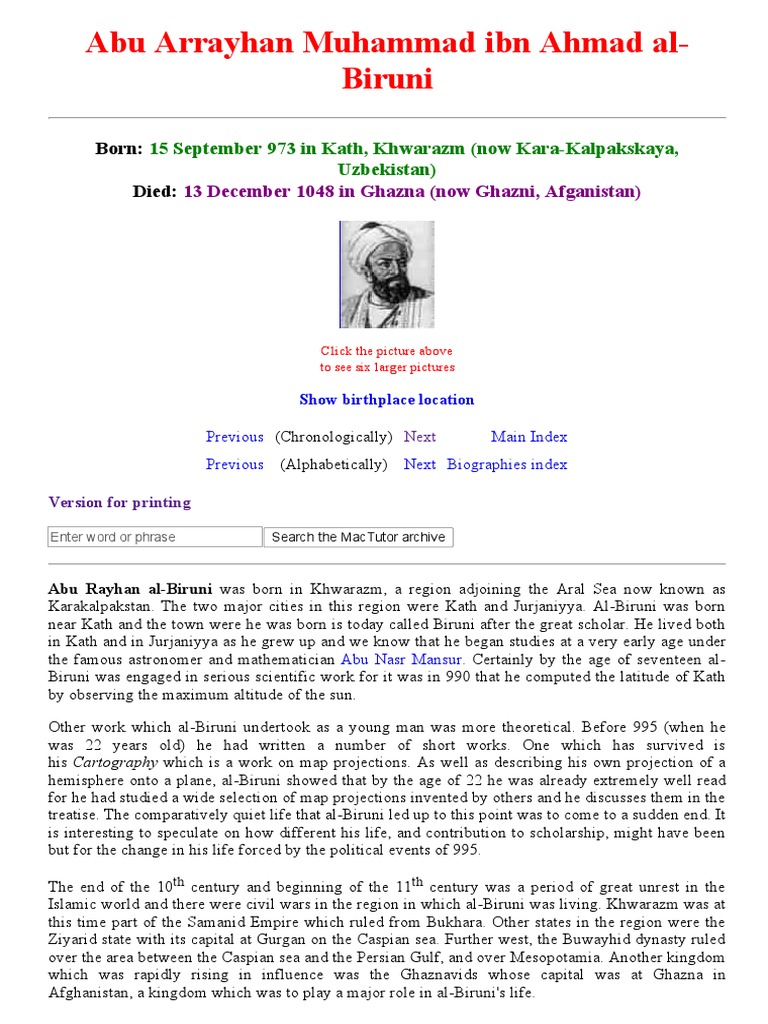 Al Biruni Biography | PDF | Trigonometric Functions | Science