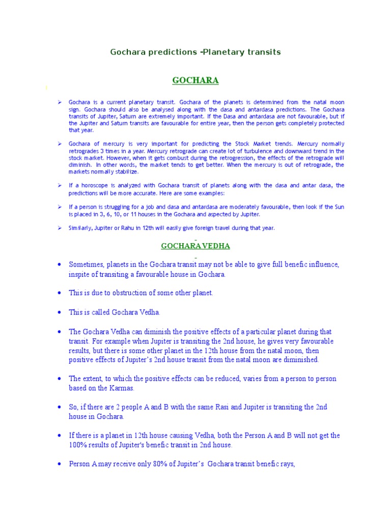 Gochara Planet Predictions | PDF | Planets | Jupiter