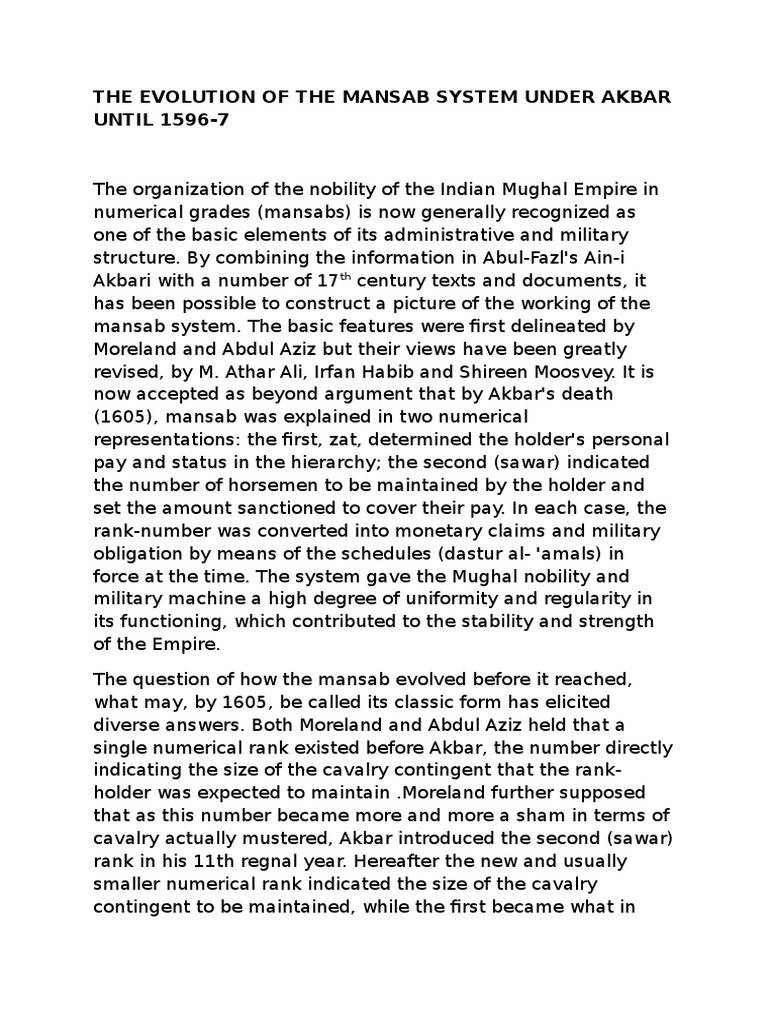 Mansabdari System | PDF | Mughal Empire