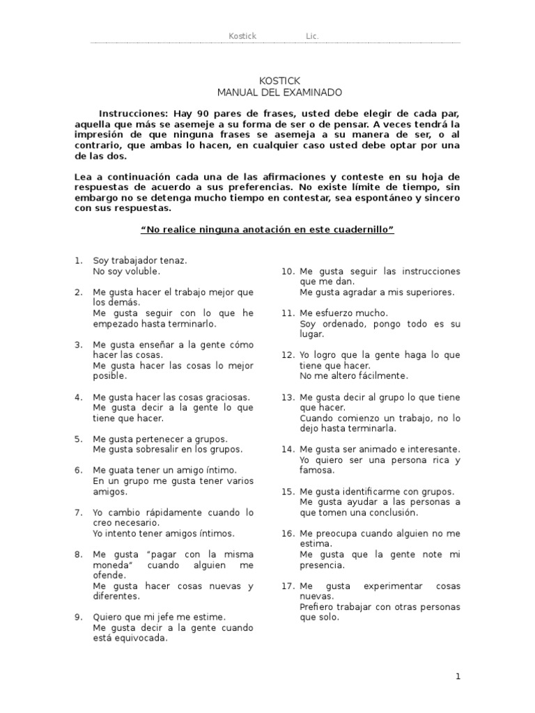 Kostick Cuadernillo | PDF | Ocio