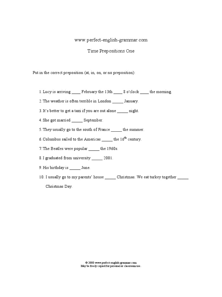 Prepositions of Time 1 | PDF | Poetry