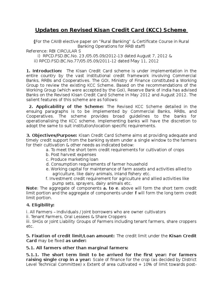 Updates On Revised Kisan Credit Card (KCC) Scheme | Download Free PDF ...