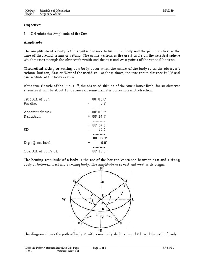 Calculating Sun Amplitude for Navigation | PDF | Horizon | Navigation