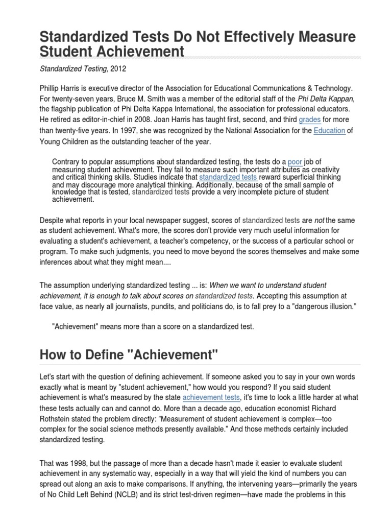 Standardized Testing Does Not Effectiviely Measure Student Achievement ...