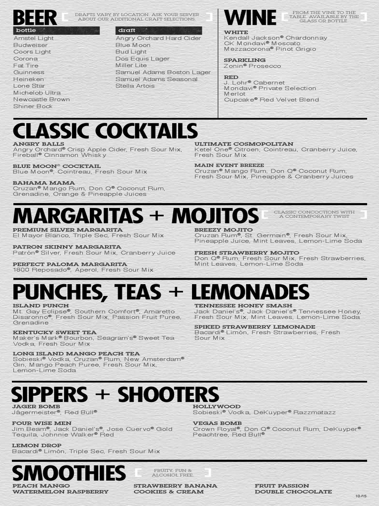 Main Event Bar Menu | PDF | Cooking, Food & Wine