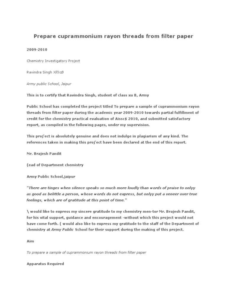 Prepare Cuprammonium Rayon Threads From Filter Paper | PDF | Rayon ...