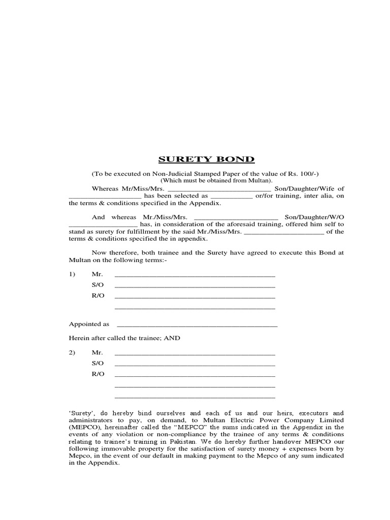 Surety Bond: - Has Been Selected As - Or/for Training, Inter Alia, On ...