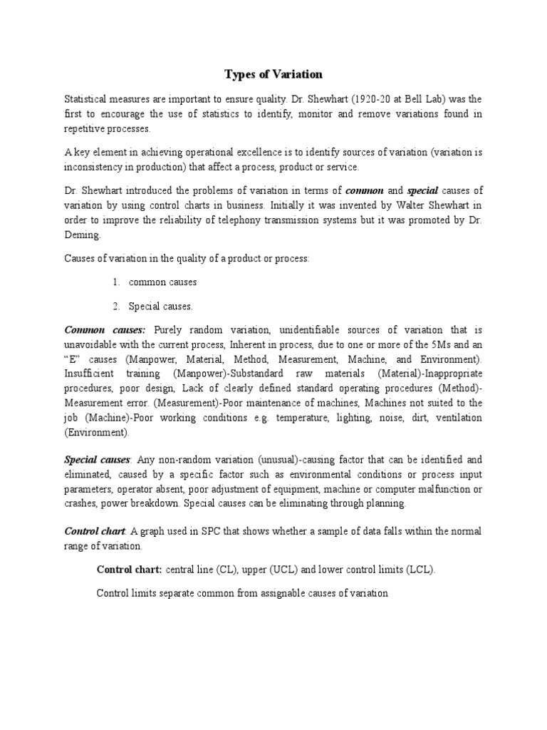 Types of Variation: Control Chart: Central Line (CL), Upper (UCL) and ...