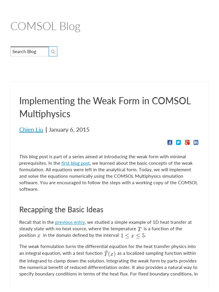 Implementing The Weak Form in COMSOL Multiphysics - COMSOL Blog | PDF | Integral | Finite ...