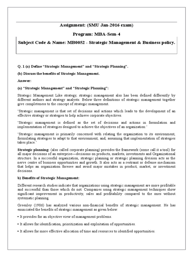 Assignment: (SMU Jan-2016 Exam) Program: MBA-Sem-4 Subject Code & Name ...