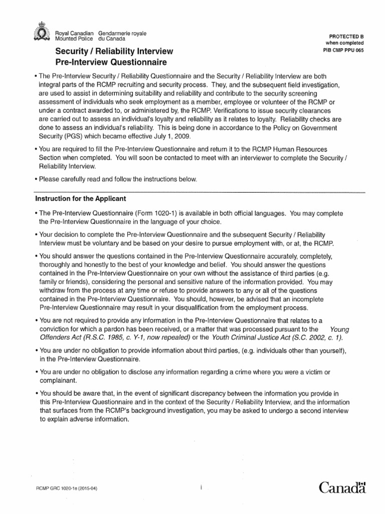 Pre-Interview Questionnaire | PDF | Security Clearance | Crime & Violence