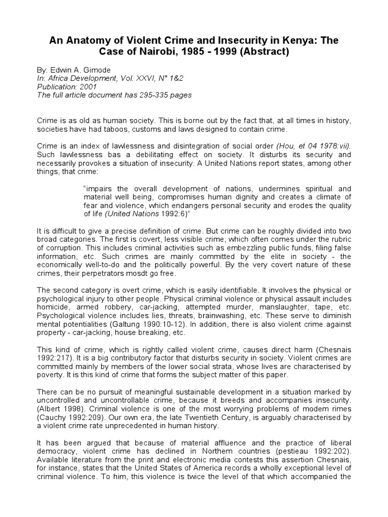 Anatomy of Violent Crime and Insecurity in Kenya | PDF | Violent Crime ...