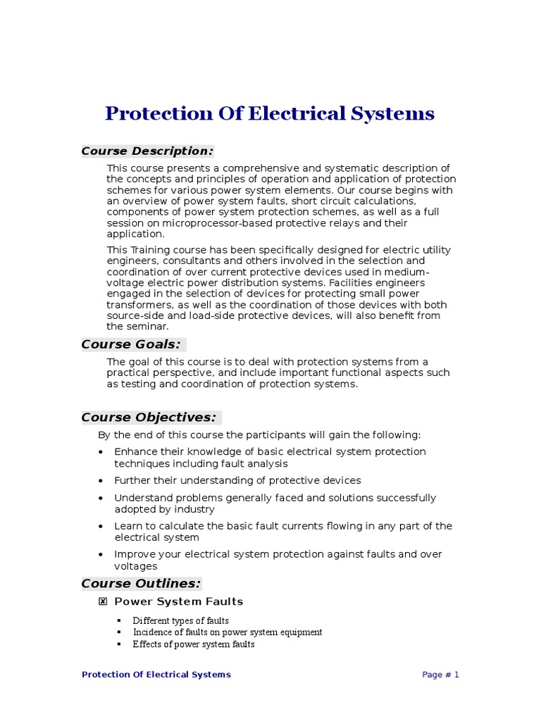 Protection of Electrical Systems | PDF | Electric Power System | Relay