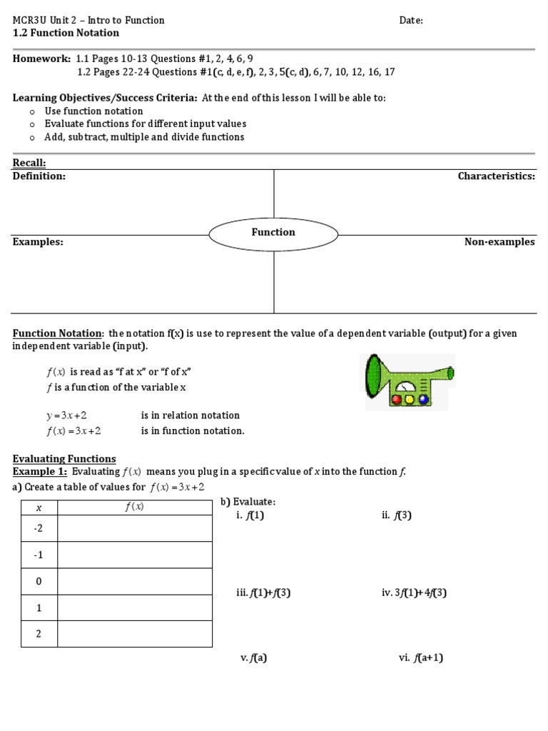 1.2 Function Notation | PDF | Function (Mathematics) | Mathematical Relations