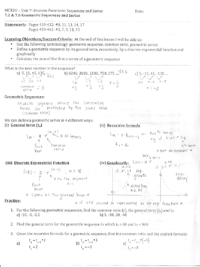 7.2 7.6 Geometric Sequences Series | PDF