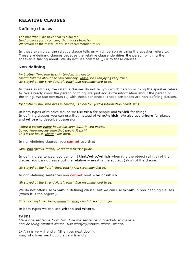 Relative Clauses | PDF | Sentence (Linguistics) | Comma