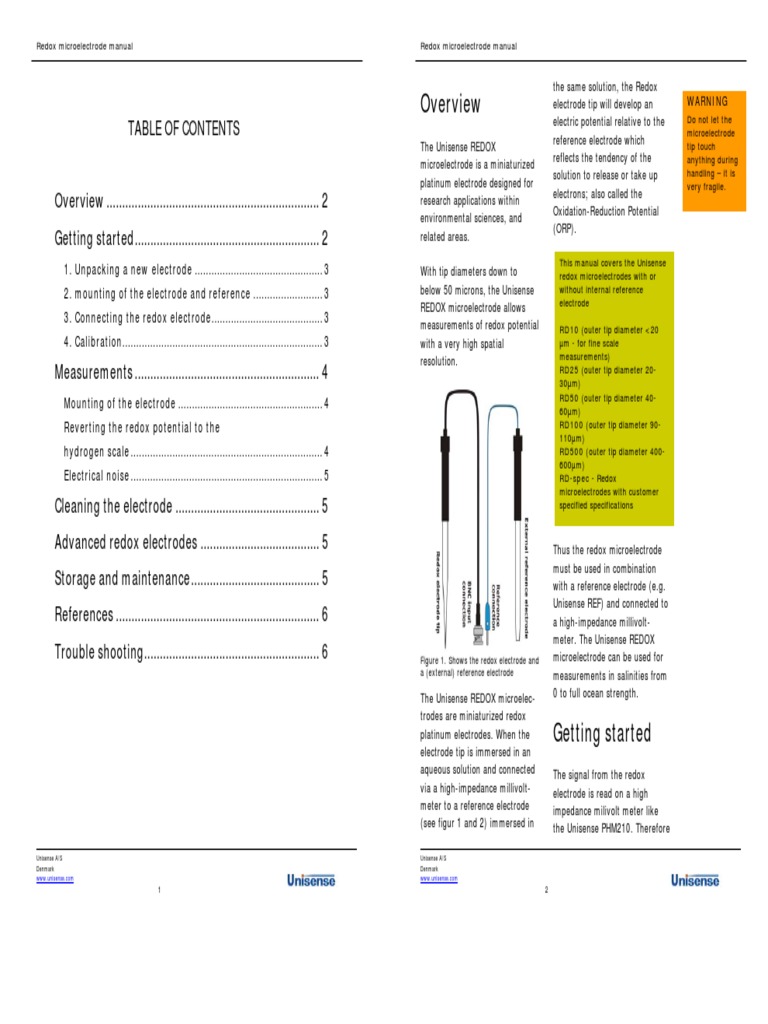 Unisense Redox Microelectrode Guide | PDF | Ph | Redox
