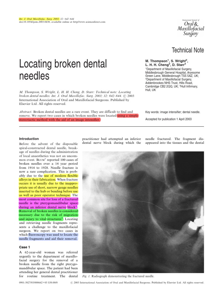 Locating Broken Needles | PDF | Oral And Maxillofacial Surgery | Surgery
