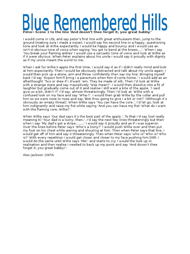 Peter's Character Analysis in Blue Remembered Hills | PDF