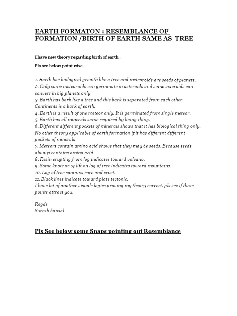Earth Formaton: Resemblance of Formation /birth of Earth Same As Tree | PDF