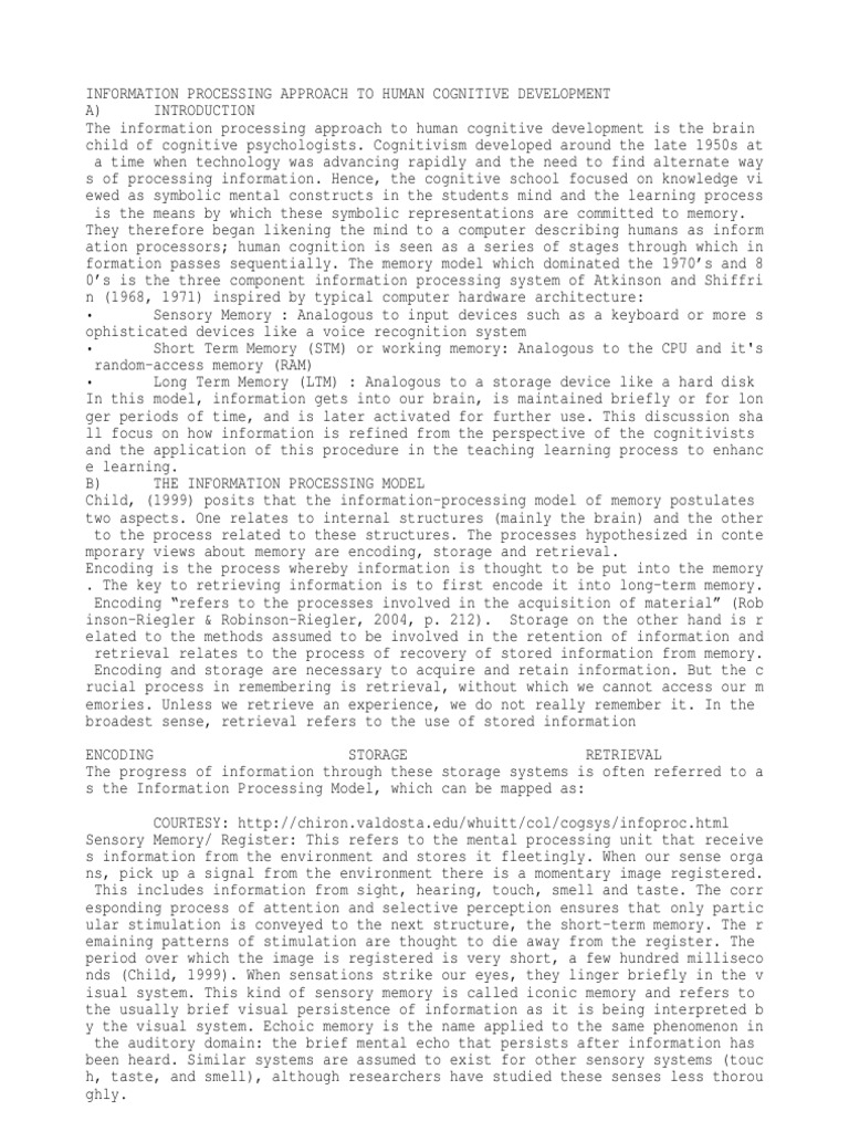 Human Information Processing Approach To Cognitive Development | PDF | Memory | Working Memory