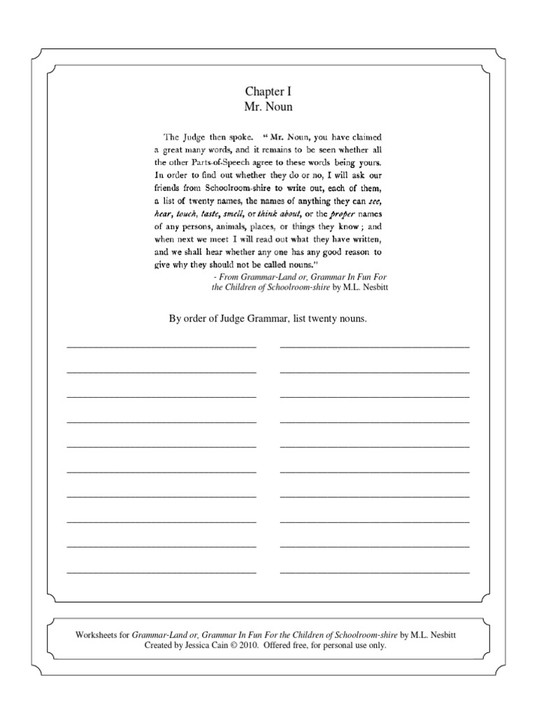Grammar Land Worksheets | Part Of Speech | Verb