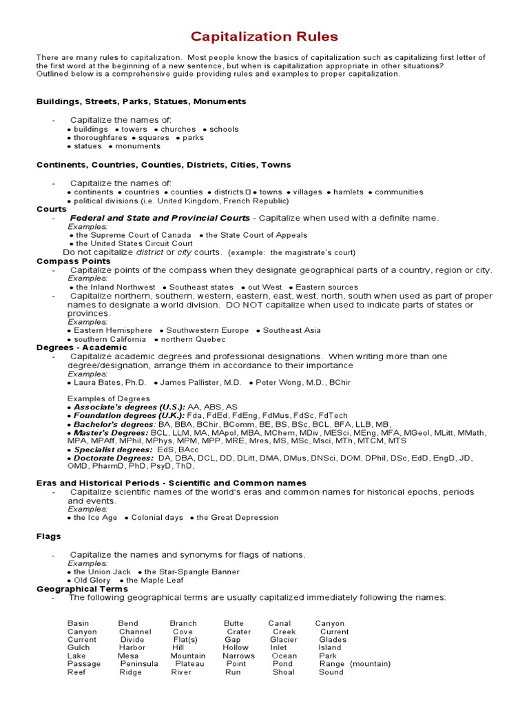 Capitalization Rules | PDF | Punctuation | Adverb