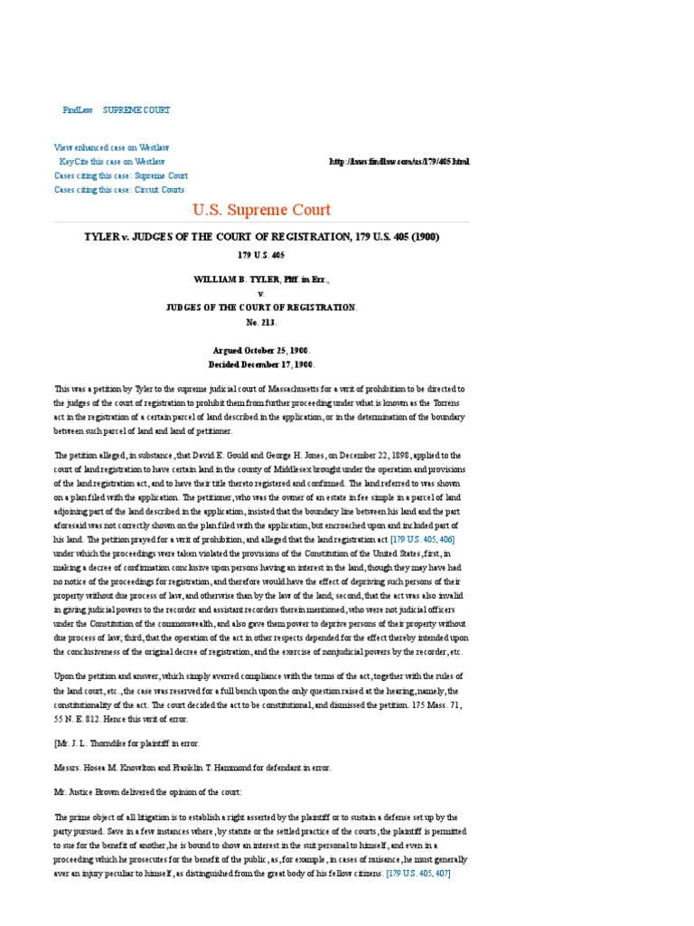 Tyler V Judges 179 Us 405 | PDF | Writ Of Prohibition | Supreme Court ...