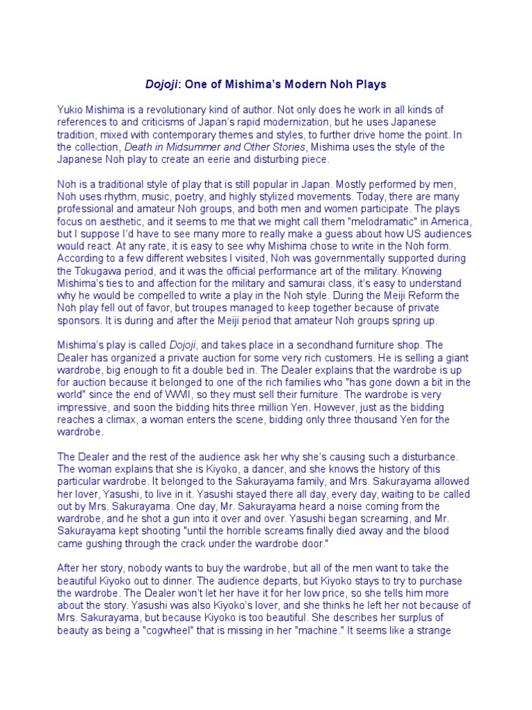 Dojoji: One of Mishima's Modern Noh Plays | PDF | Japanese Poetry | Japan