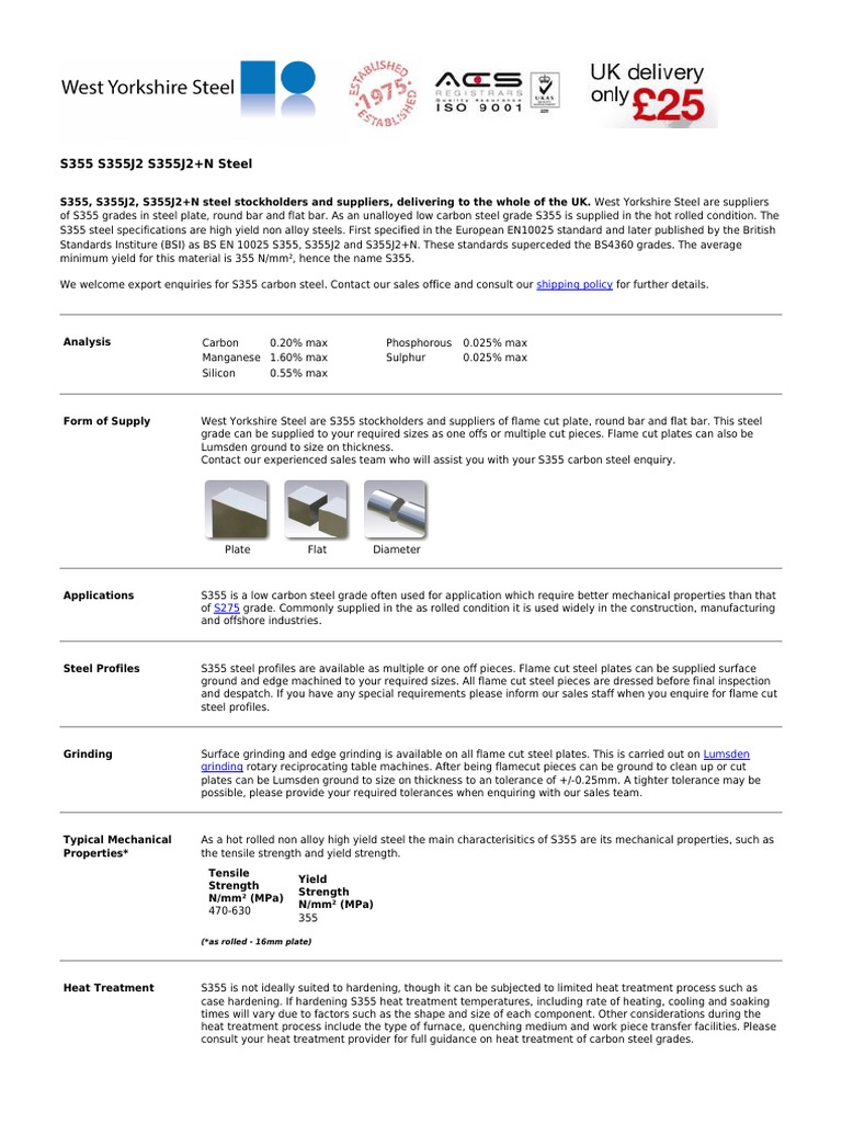 S355 S355J2 S355J2+N Steel: Shipping Policy | PDF | Heat Treating ...