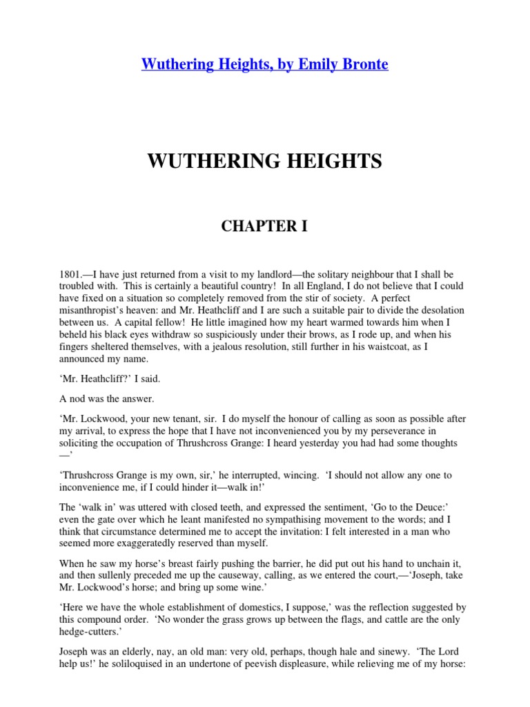 Wuthering Heights: Chapter 1 Summary | PDF | Religion & Spirituality ...