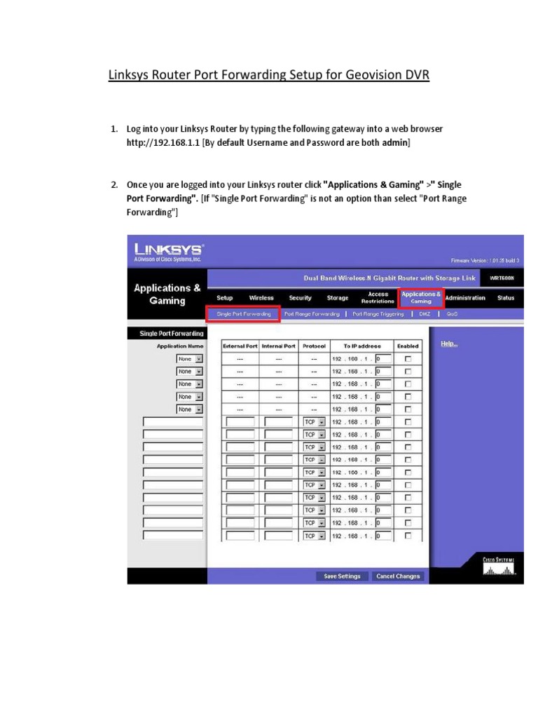 Linksys Port Setup for Geovision DVR | PDF | Port (Computer Networking ...