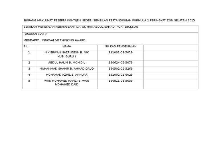 Borang F1 | PDF