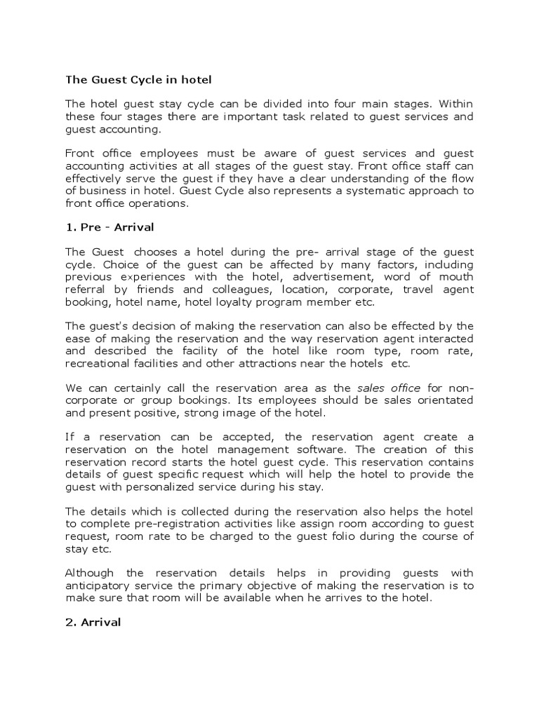 The Guest Cycle in Hotel | PDF | Business
