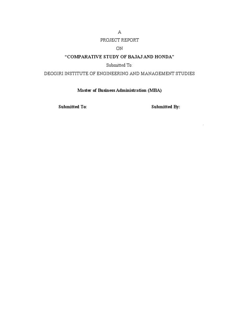 A Project Report ON: "Comparative Study of Bajaj and Honda" | PDF ...