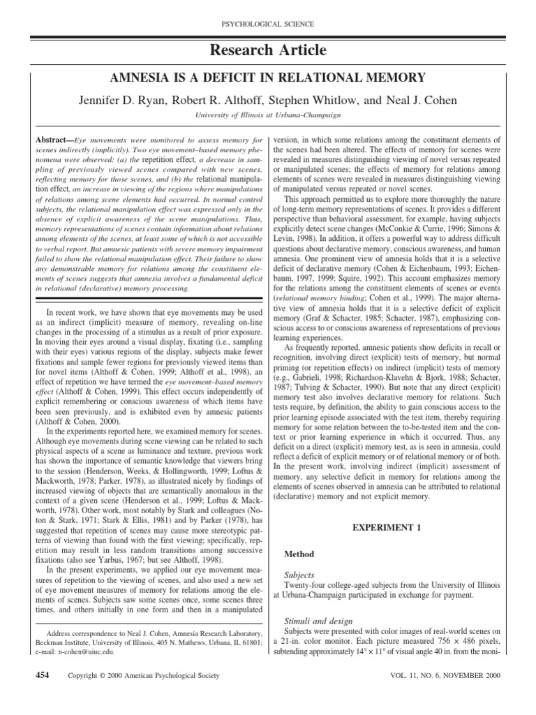 Research Article: Jennifer D. Ryan, Robert R. Althoff, Stephen Whitlow ...