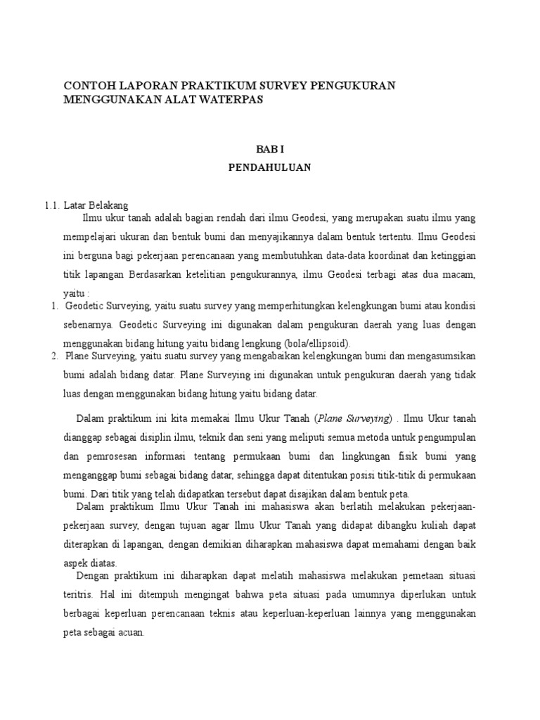 Contoh Laporan Praktikum Survey Pengukuran Menggunakan Alat Waterpas ...
