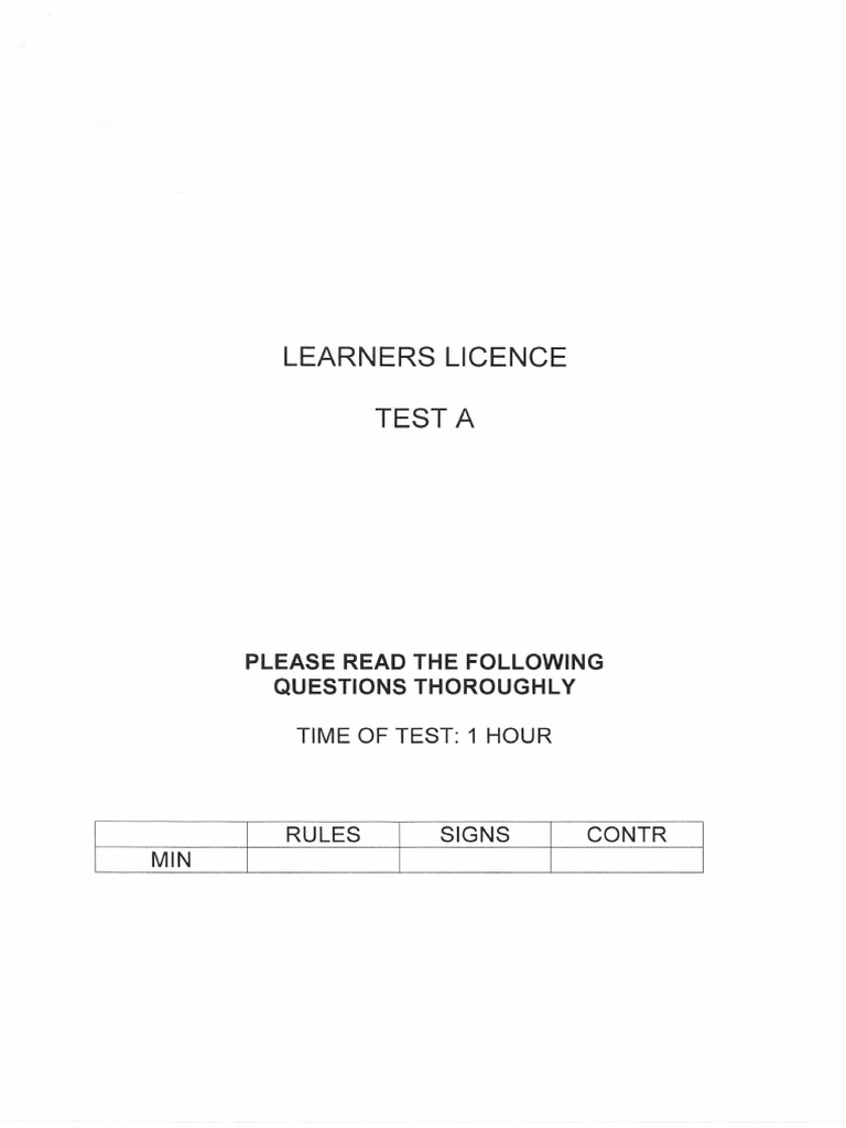 Learner's Test and Answers South Africa | PDF | Motorcycle | Traffic