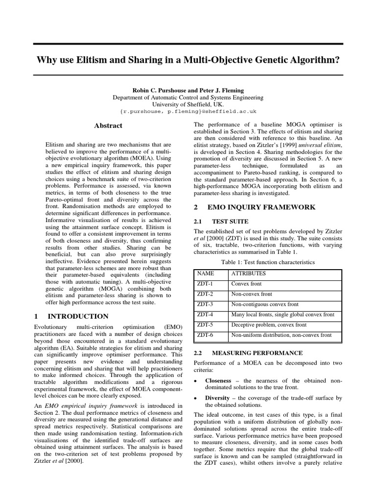 Why Use Elitism And Sharing In A Multi Objective Genetic Algorithm Pdf Hypothesis Null