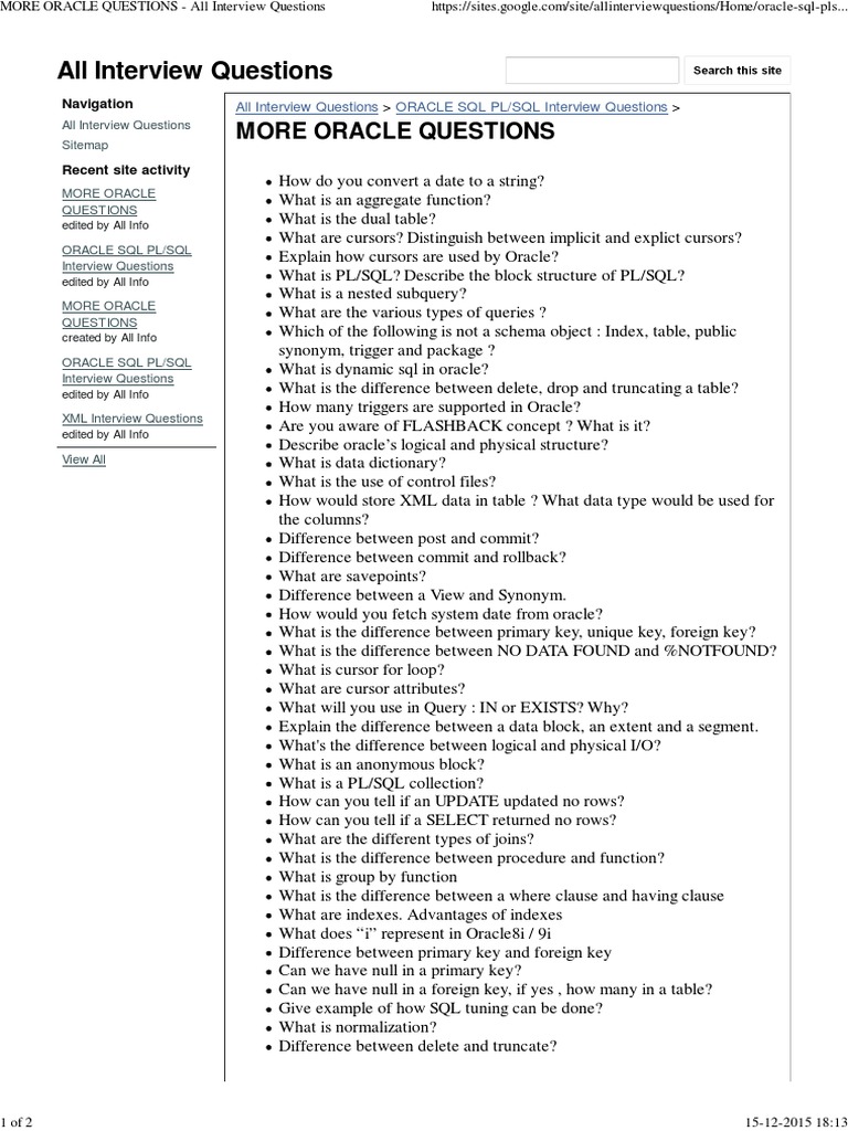 Oracle SQL PL/SQL Interview Questions | PDF | Pl/Sql | Oracle Database