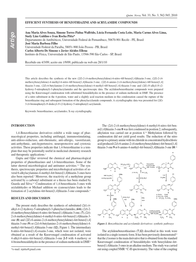 Efficient Synthesis of Benzothiazine and Acrylamide Compounds | PDF ...