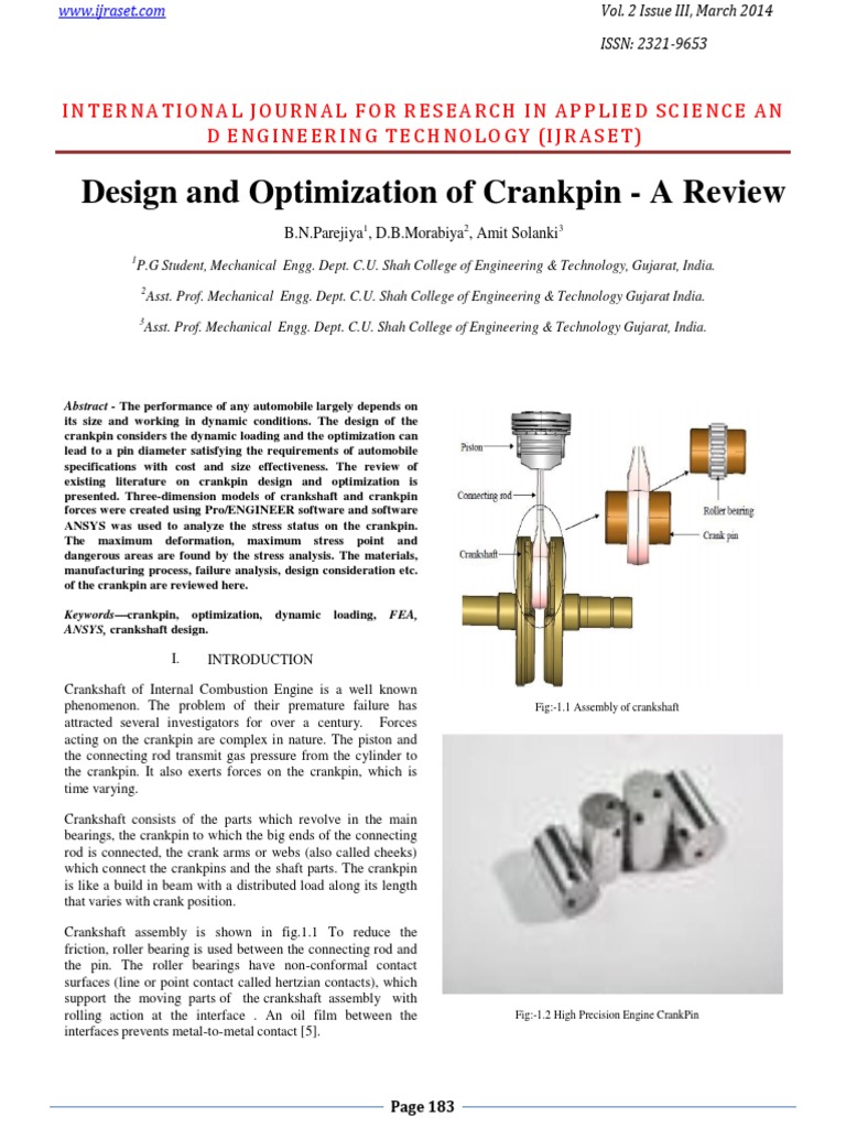 Design and Optimization of Crankpin - A Review | PDF | Stress ...