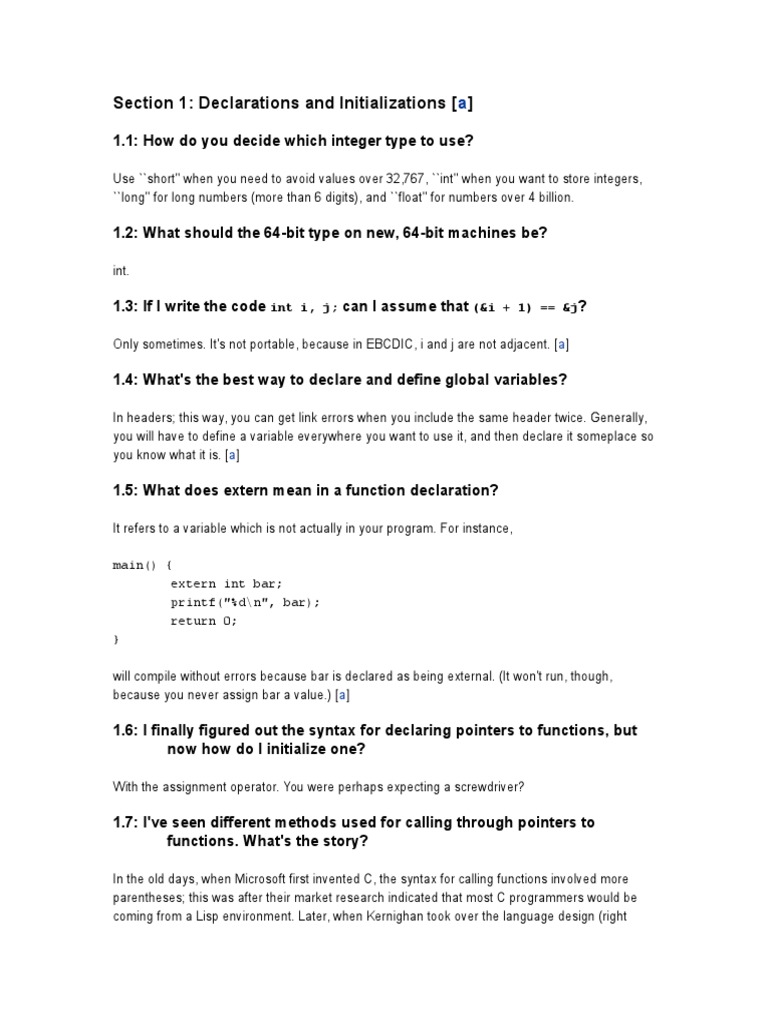 C Declarations And Initialisations Pdf C Programming Language Pointer Computer Programming
