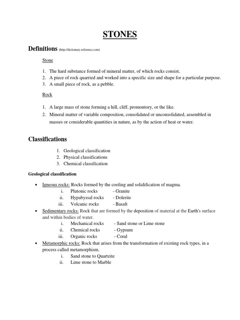 Stones: Definitions | PDF | Rock (Geology) | Limestone