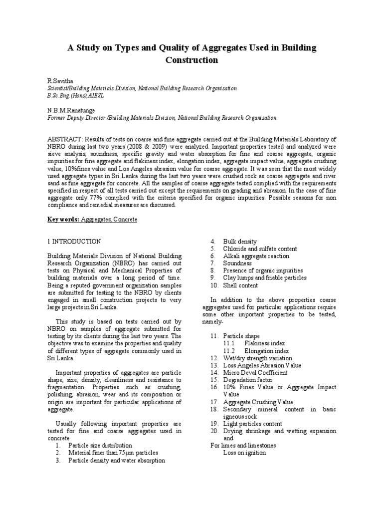 A Study On Types and Quality of Aggregates Used in Building ...