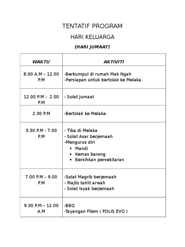 Program Tentative Family Day | PDF